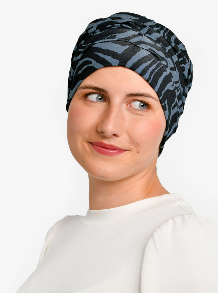 Chemo hat denim blue & black – Stay radiant during hair loss