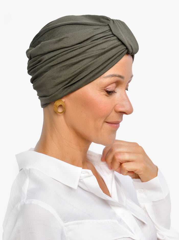 100% Comfy Khaki Cancer Turban | Wrap your head in Softness